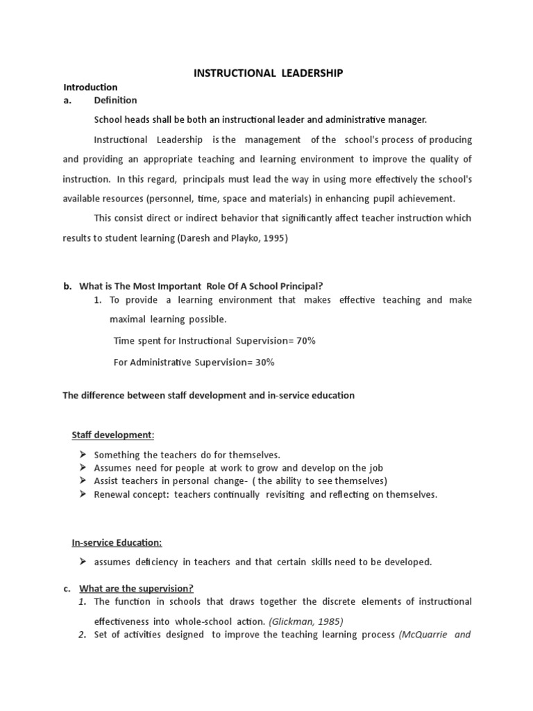Roles of Principals in Instructional Leadership | PDF | Mentorship ...
