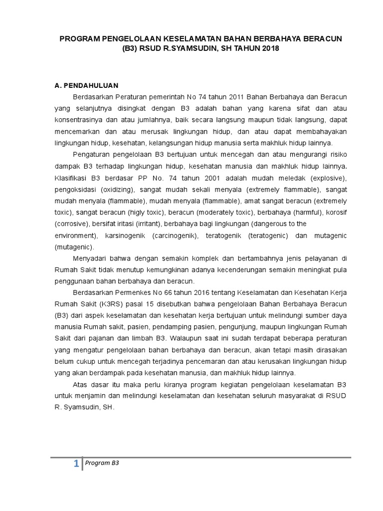 Program Kerja Pengelolaan B3 | PDF