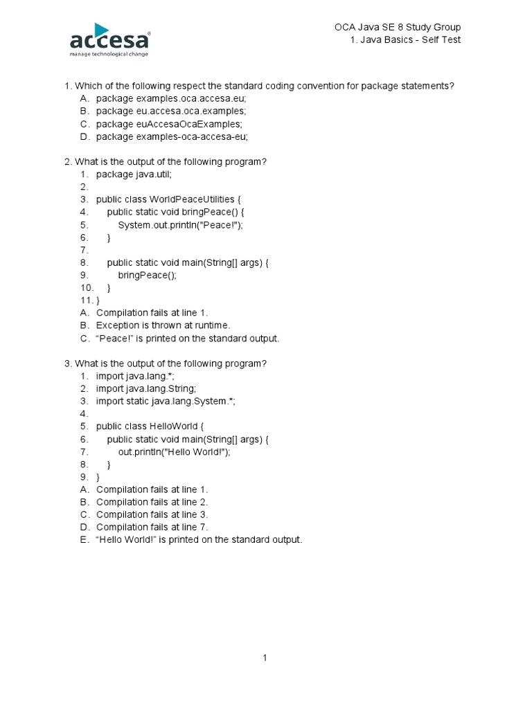 Java Basic Self Test Pdf Java Programming Language C Programming Language