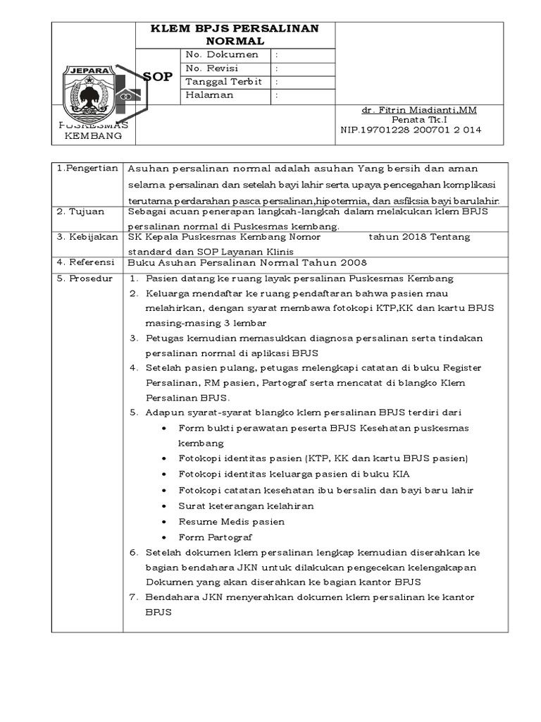 SOP Klem Persalinan Normal | PDF