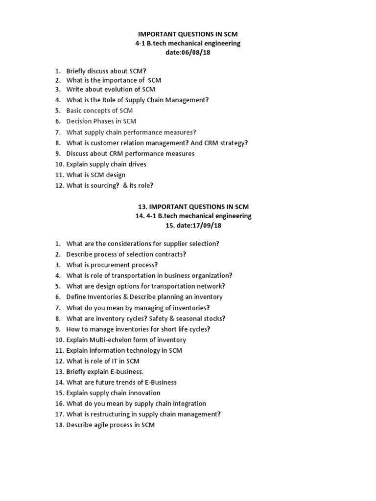Imp Question in SCM | PDF