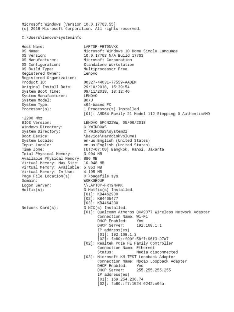Windows 10 System Information | PDF | Microsoft Windows | Network ...