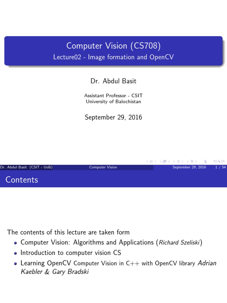 Computer Vision (Cs708) : Lecture02 - Image Formation and Opencv | PDF | Computer Vision ...