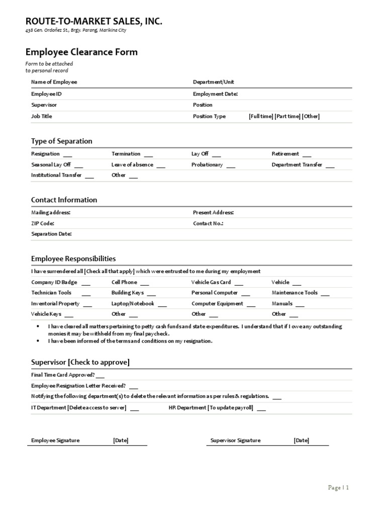 Employee Clearance Form | PDF | Paycheck | Computing