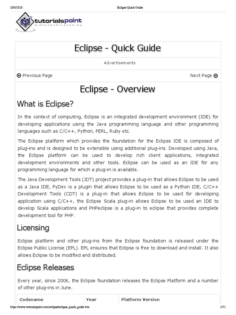 Eclipse TutorialPoint | PDF | Eclipse (Software) | Menu (Computing)