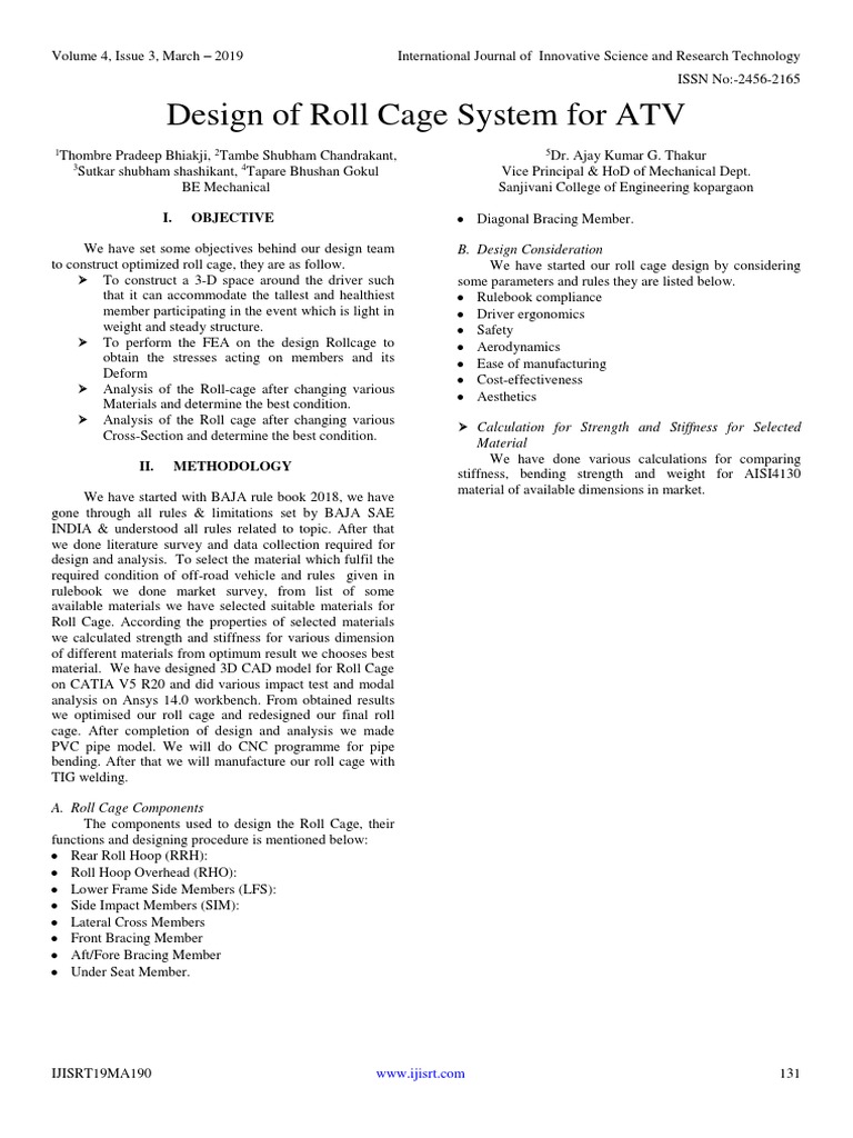 Design of Roll Cage System For ATV | PDF | Suspension (Vehicle) | Bending