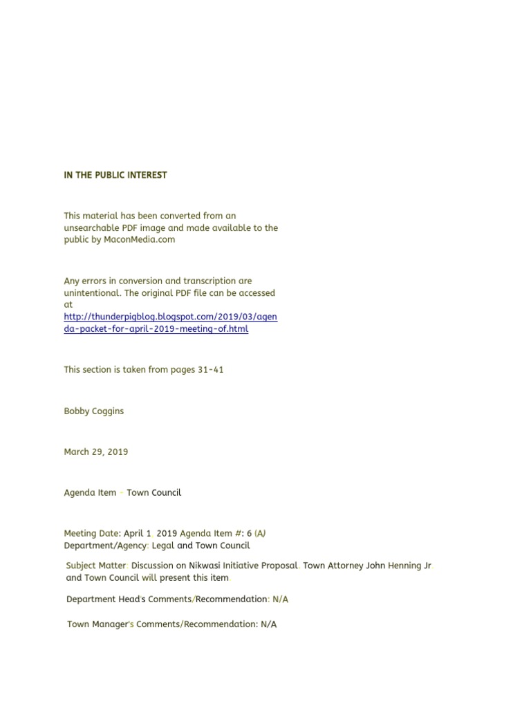 Deed Proposal April 2019 Meeting of The Franklin Town Council | PDF ...