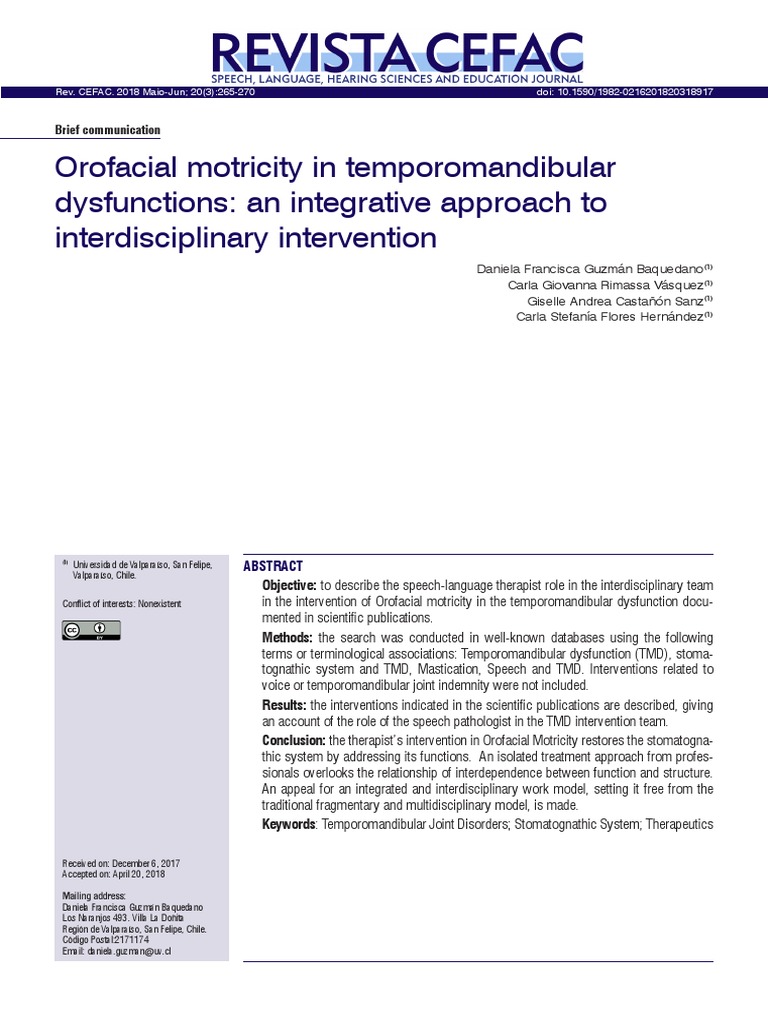 Orofacial Motricity in Temporomandibular Dysfunctions: An Integrative ...