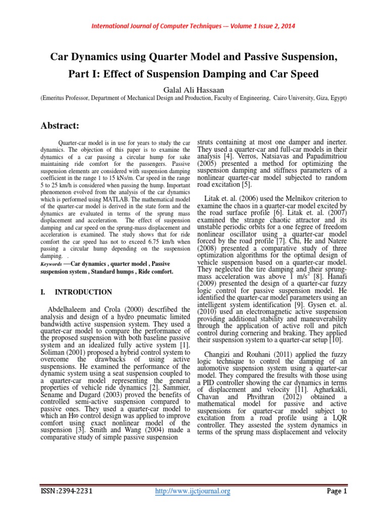 Car Dynamics Using Quarter Model and Passive Suspension, PDF | PDF ...