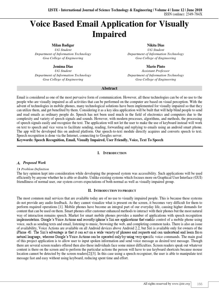 Voice Based Email Application for Visually Impaired: Providing ...