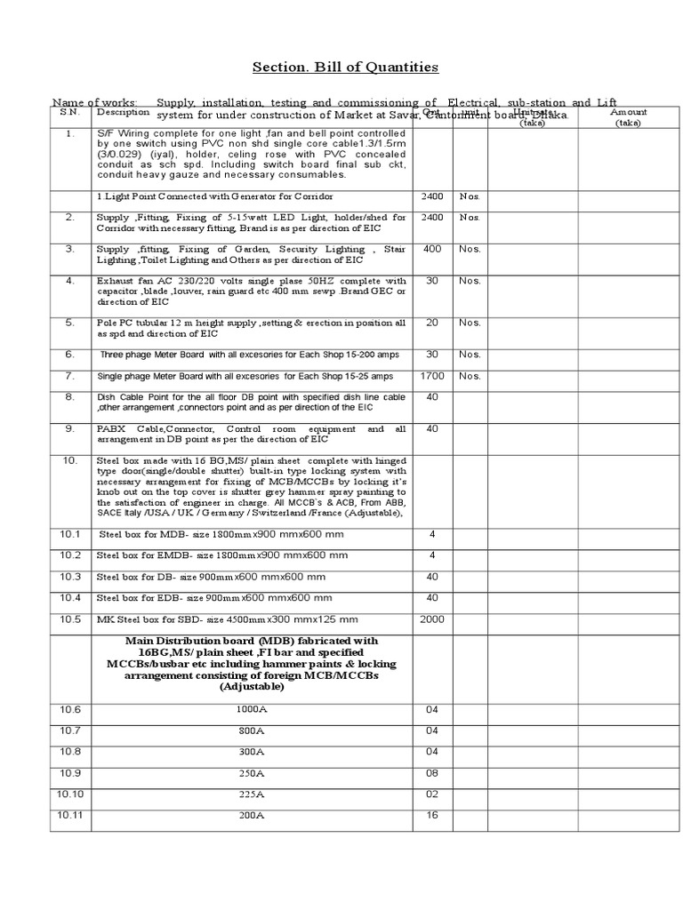 Eelectric BOQ | PDF | Elevator | Transformer
