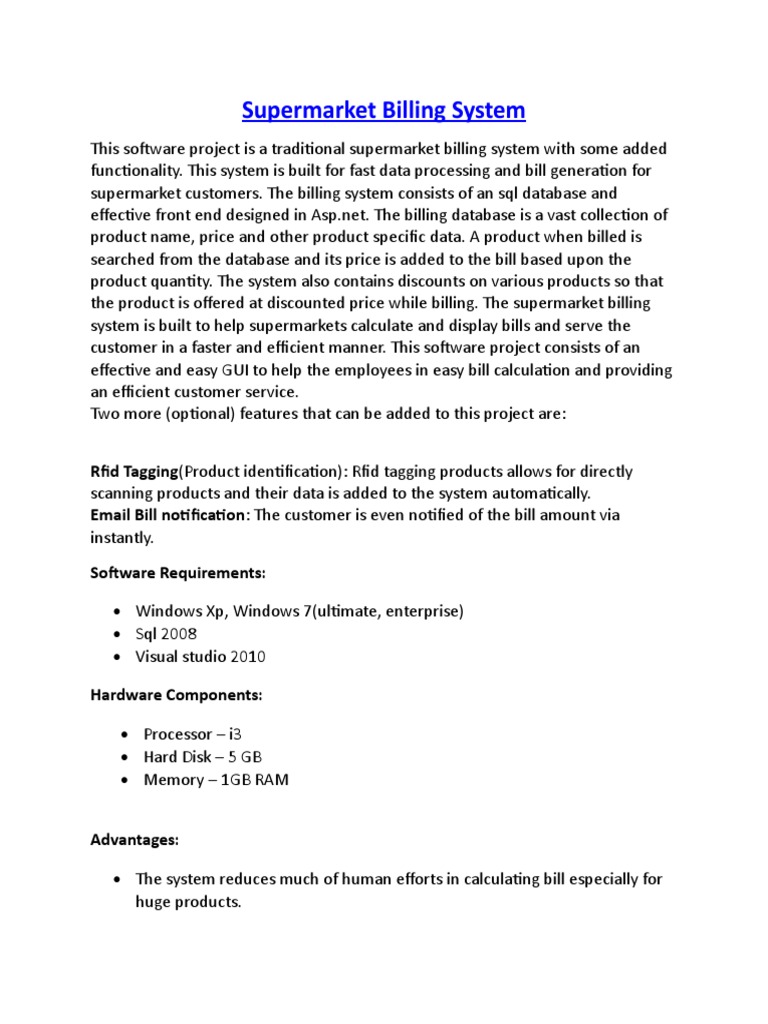 Supermarket Billing System | PDF