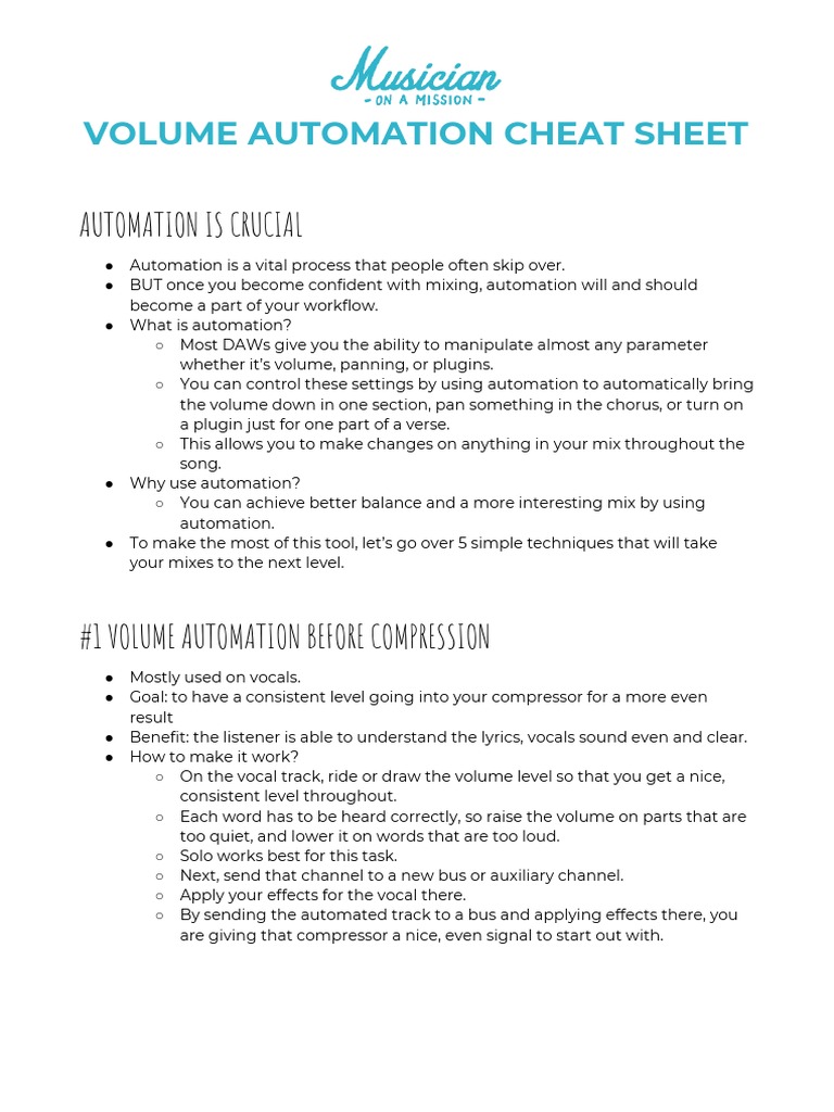 Volume Automation Cheat Sheet | PDF | Song Structure | Acoustics