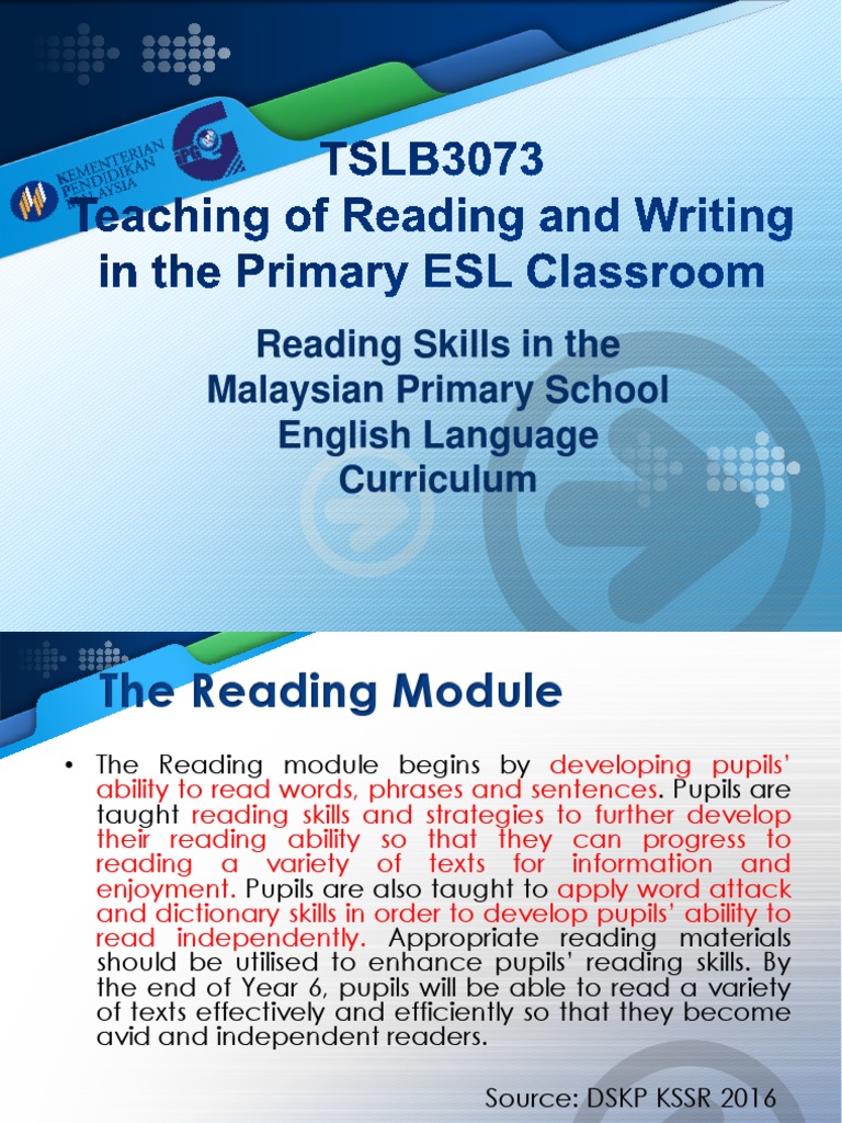 Reading Skills in The Malaysian Primary School English Language ...