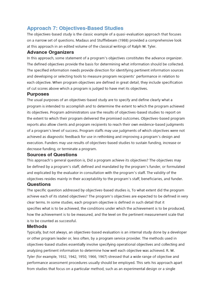 An Overview of the Objectives-Based Evaluation Approach: Its Purposes ...