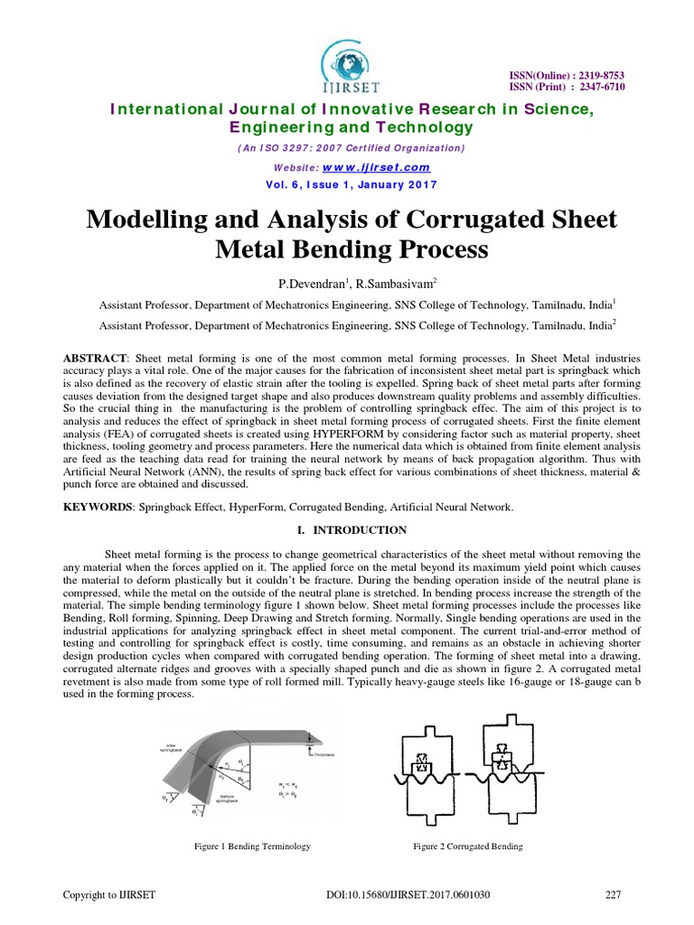 Modelling and Analysis of Corrugated Sheet Metal Bending Process | PDF ...