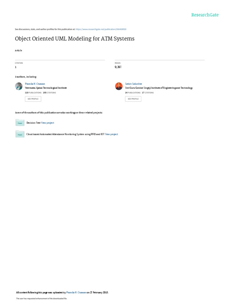 Object Oriented UML Modeling For ATM Systems | PDF | Automated Teller ...
