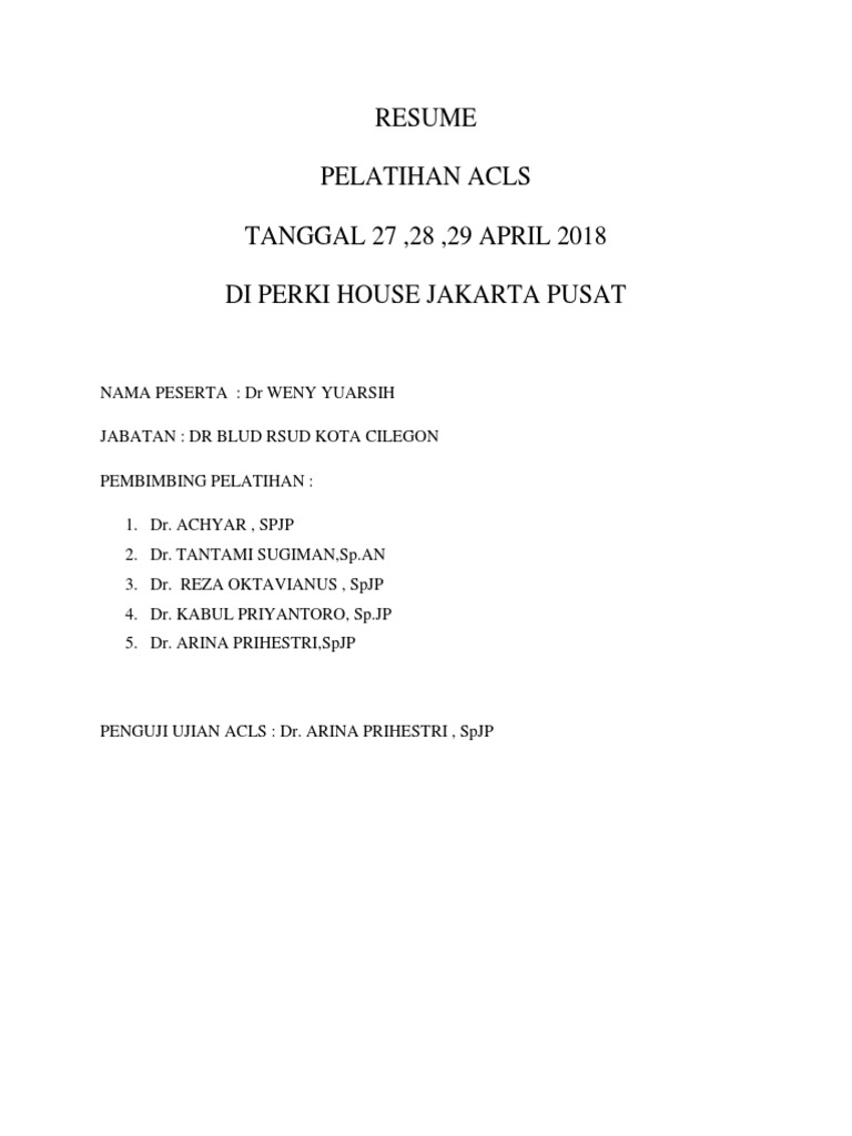 Resume Pelatihan Acls Perki | PDF
