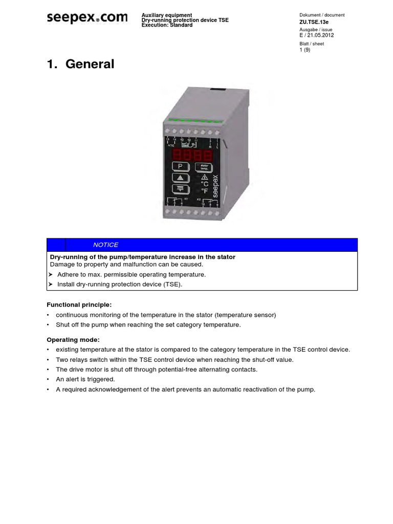 SGRTSE 115 AC Dry Pumping Protection Device Seepex | PDF | Resistor | Relay