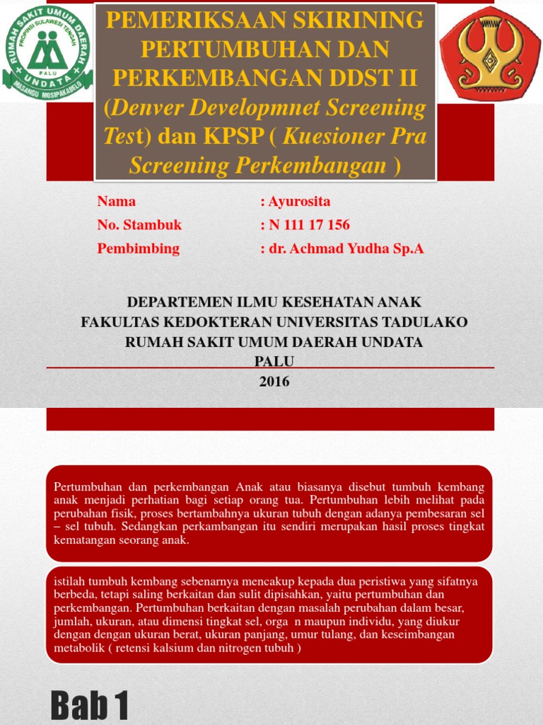 Pemeriksaan Skring Pertumbuhan Dan Perkembangan DDST II Dan KPSP | PDF