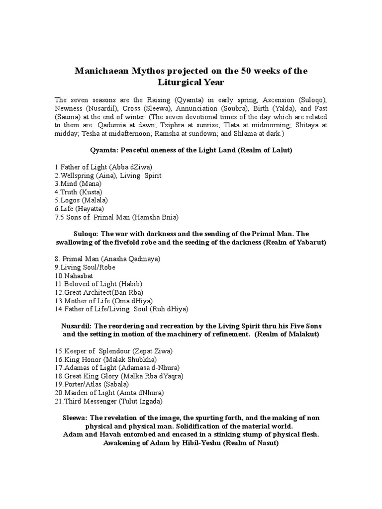 Manichean Mythos & Liturgical Year | PDF | Religious Belief And ...