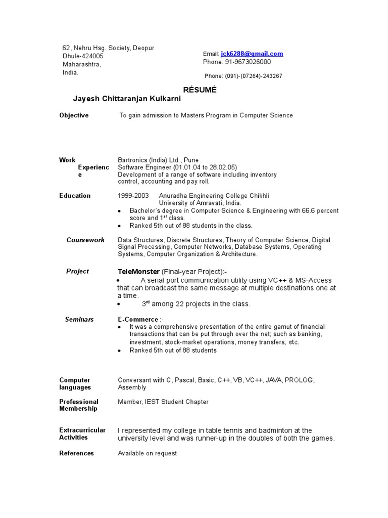 Master's Resume Draft Example | PDF