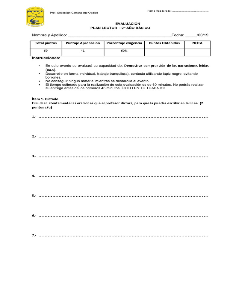 PRUEBA Plan Lector MARZO | PDF