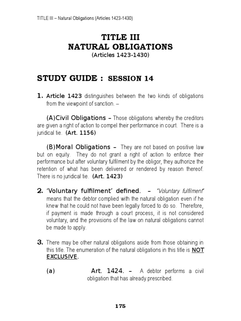 Natural Obligations | PDF | Debtor | Inheritance