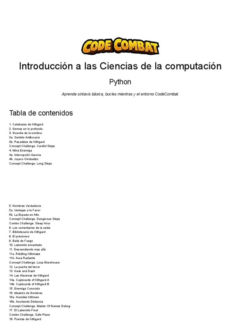 Course Solution CS1 Python - CodeCombat PDF | PDF | Contraseña | Variable (informática)