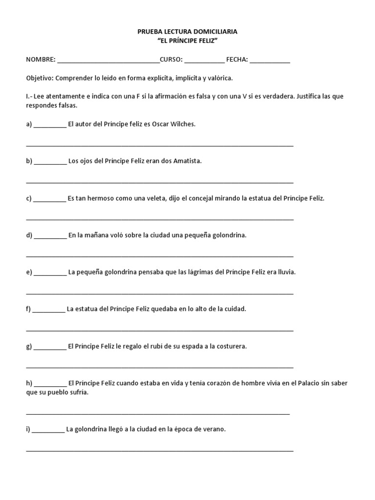 PRUEBA El Principe Feliz | PDF