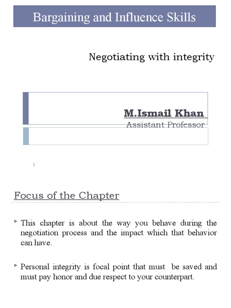 Bargaining and Influence Skills: Negotiating With Integrity | PDF | Negotiation | Psychological ...