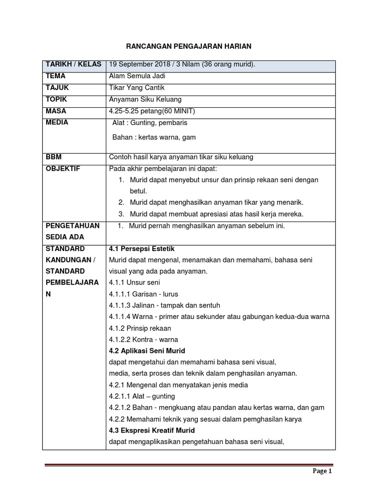 RPH Anyaman Tikar m7 | PDF