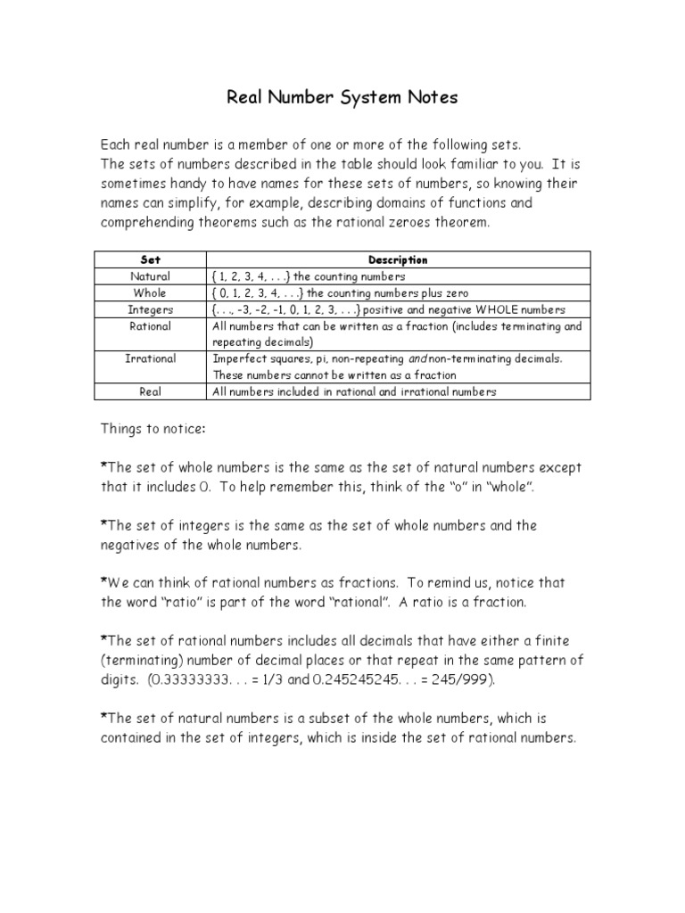 Real Number System Notes PDF | PDF | Numbers | Rational Number