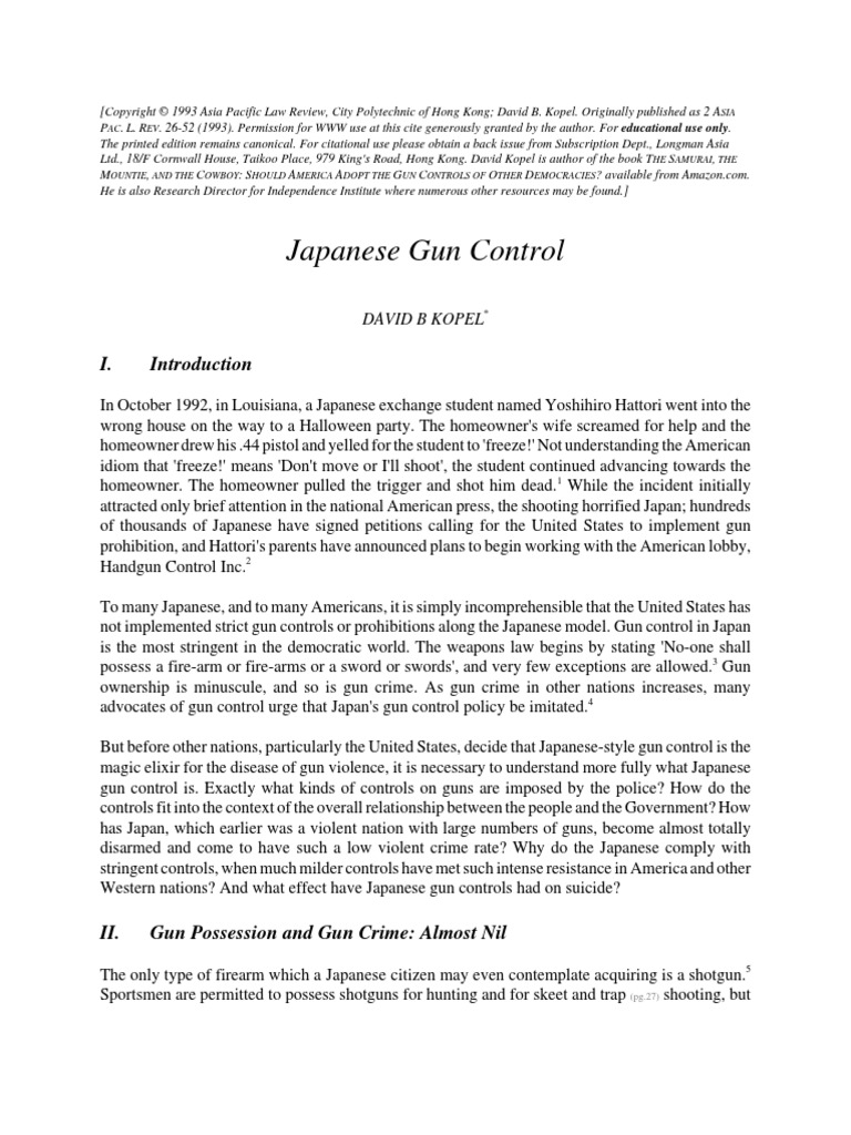 Japanese Gun Control: David B Kopel | PDF | Overview Of Gun Laws By ...