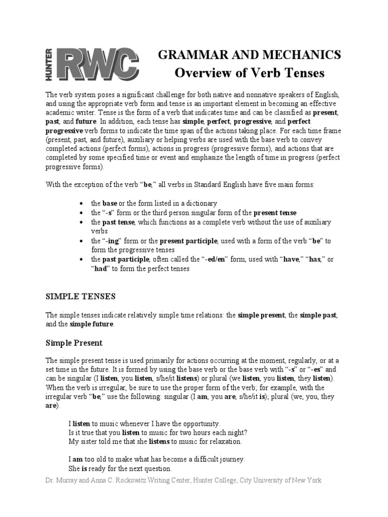 Overview of Verb Tenses-3 | PDF | Perfect (Grammar) | Grammatical Tense
