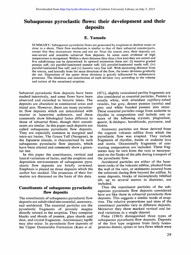 Subaqueous Pyroclastic Flows: Their Development and Their Deposits ...
