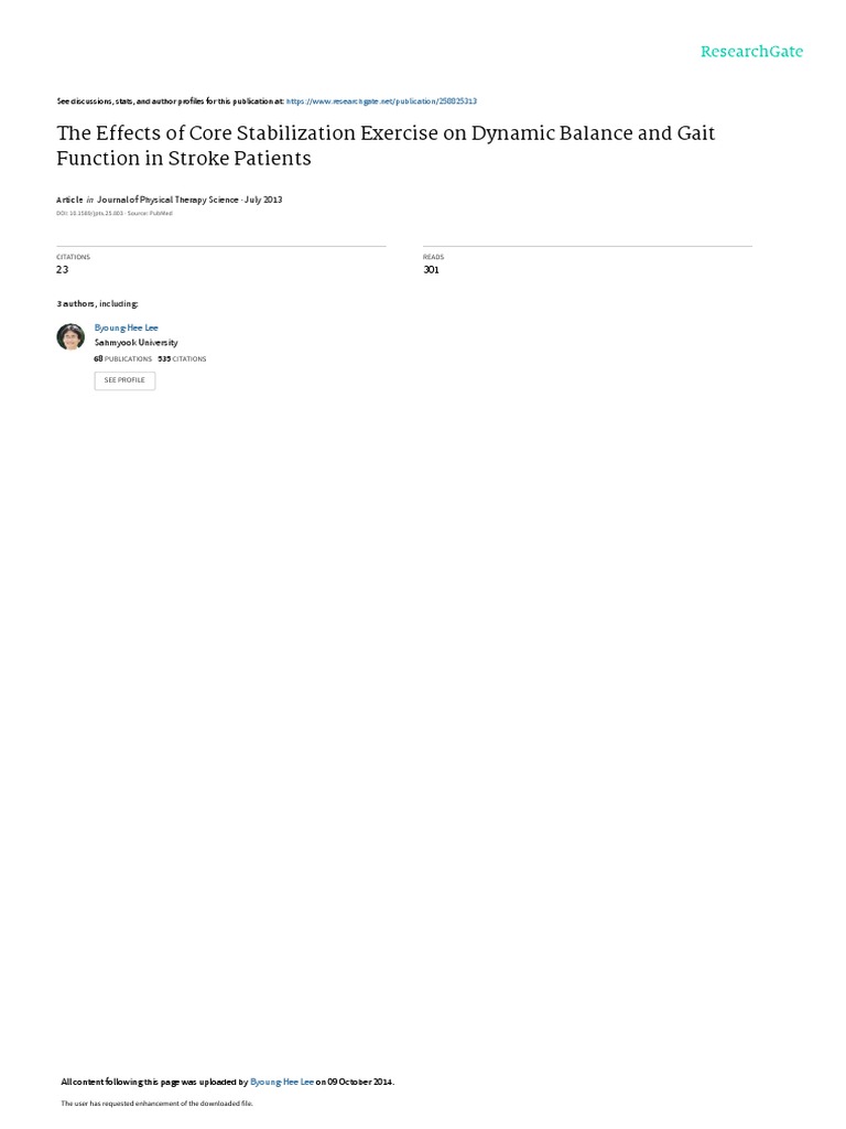 The Effects of Core Stabilization Exercise On Dynamic Balance and Gait Function in Stroke ...
