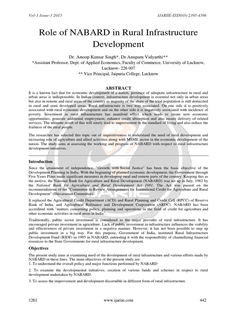 Role of NABARD in Rural Infrastructure Development Ijariie1261 Volume 1 ...