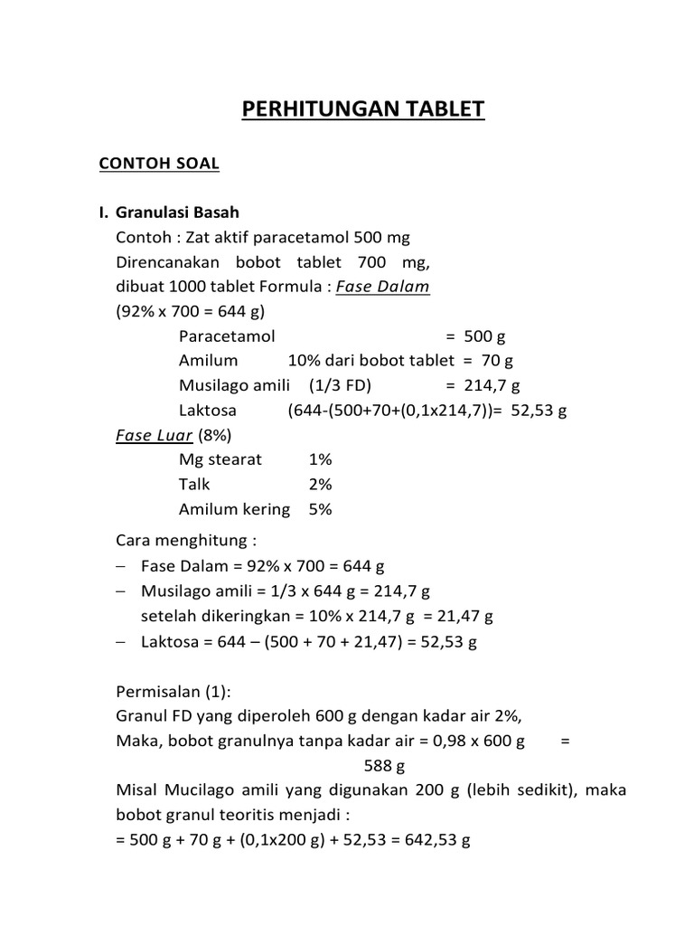 Perhitungan Tablet | PDF