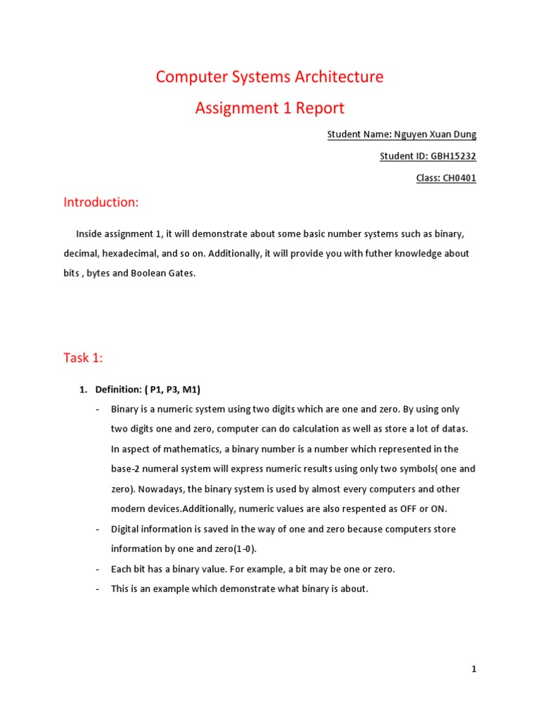 Computer Systems Architecture Assignment 1 Report: 1. Definition: (P1 ...