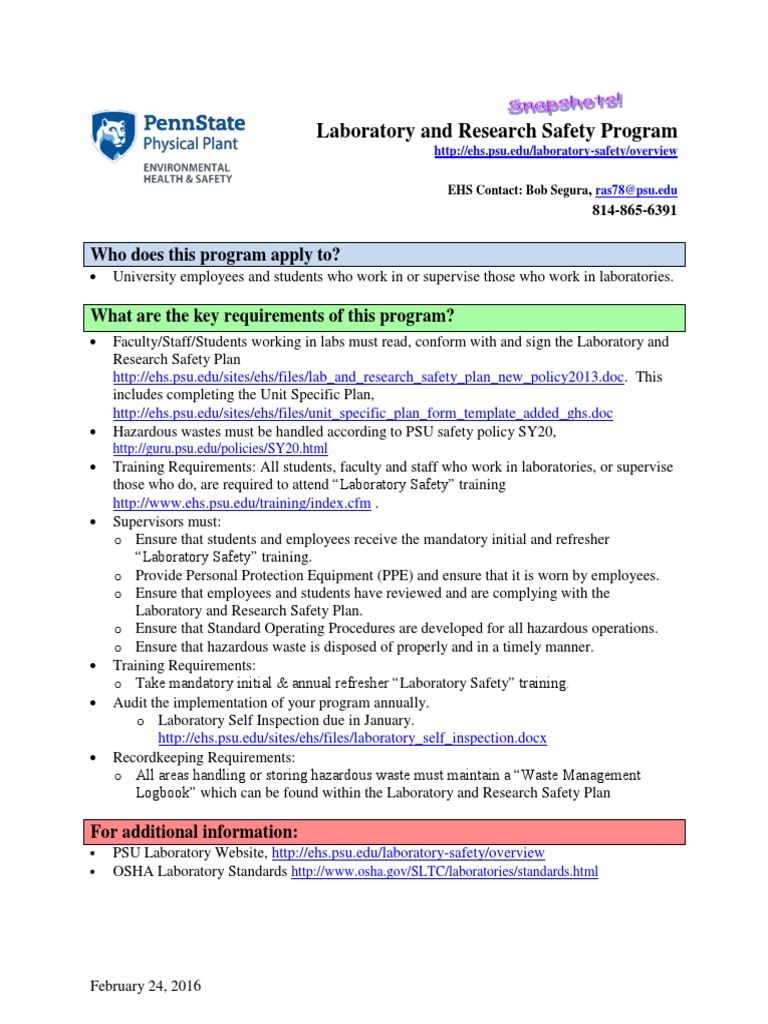 PSU Lab Safety Program Guide | PDF | Science & Mathematics | Computers