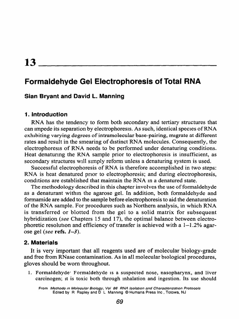 Formaldehyde Gel Electrophoresis of Total RNA: A Method for Separating ...