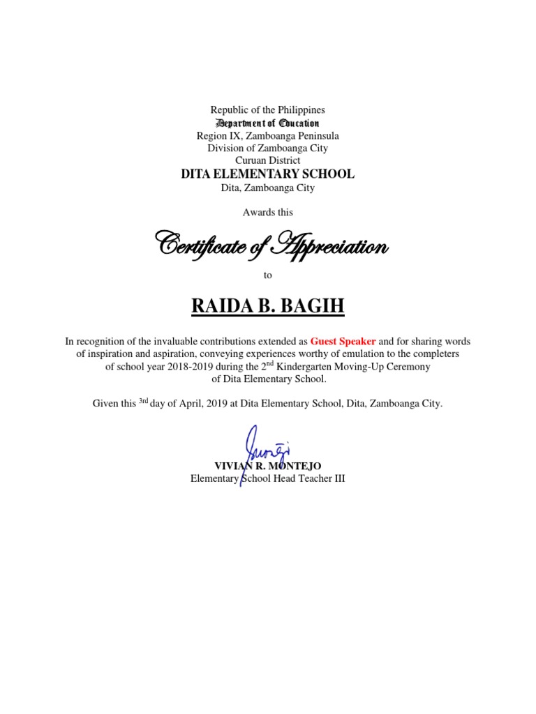 Plaque of Appreciation's Citation | PDF