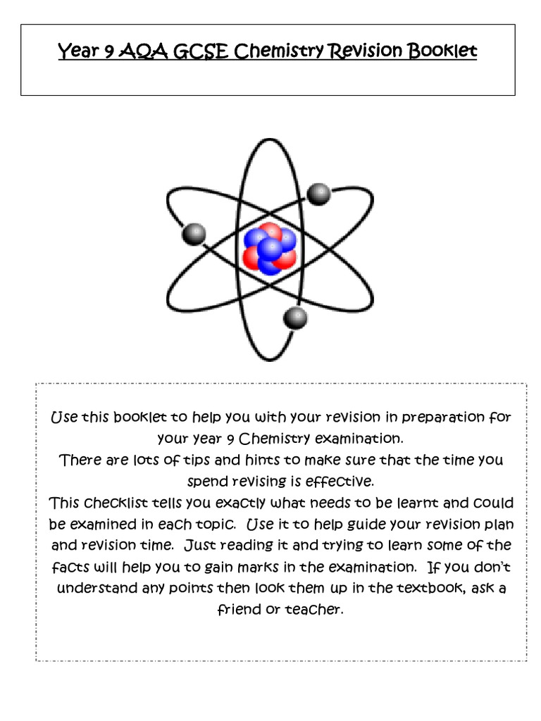 Year 9 Chemistry Revision Schedule Booklet 2016-2018 | Download Free ...