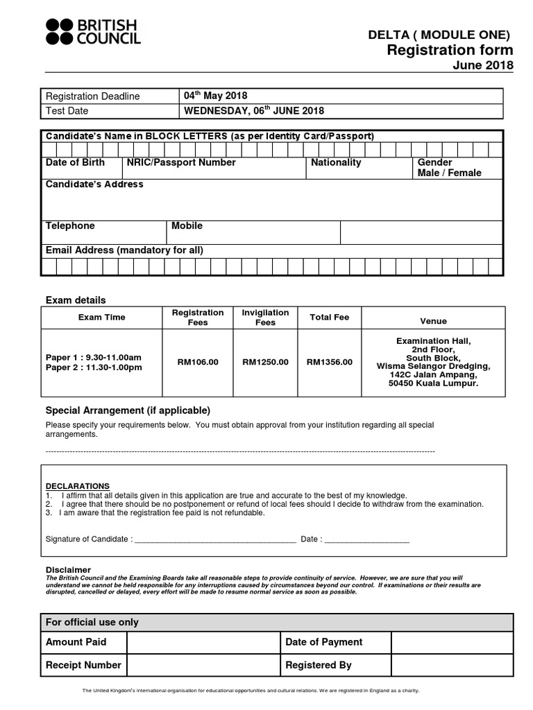 Registration Form: Delta (Module One) June 2018 | PDF | Payments | Wire ...