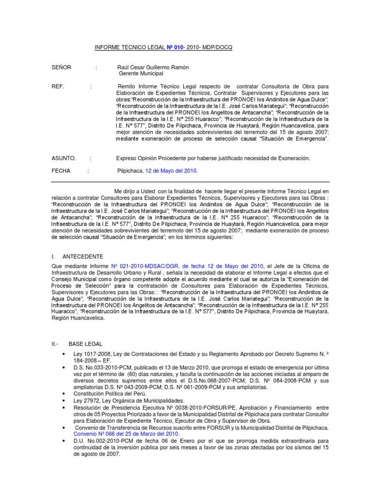 Modelo de Informe Tecnico | PDF | Regulación | Estado de emergencia