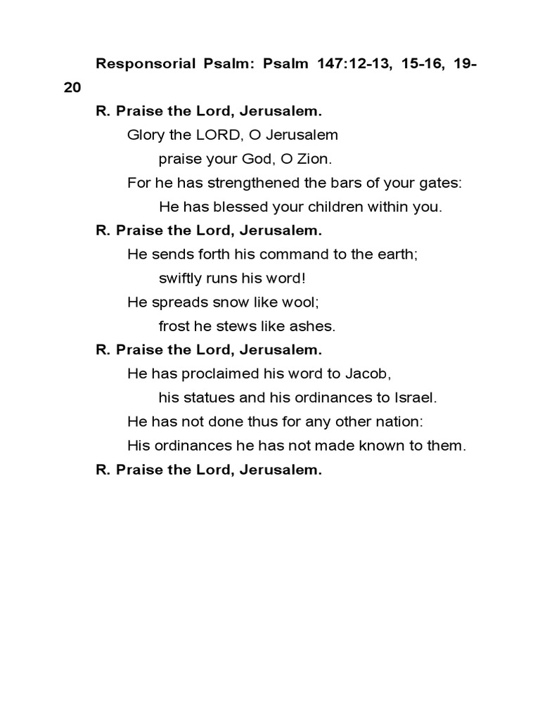 Psalm 147: Responsorial Prayer Guide | PDF
