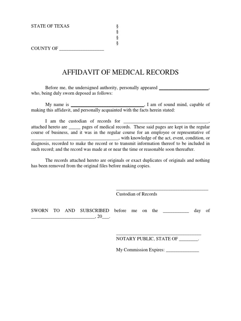 Affidavit of Medical Records | PDF