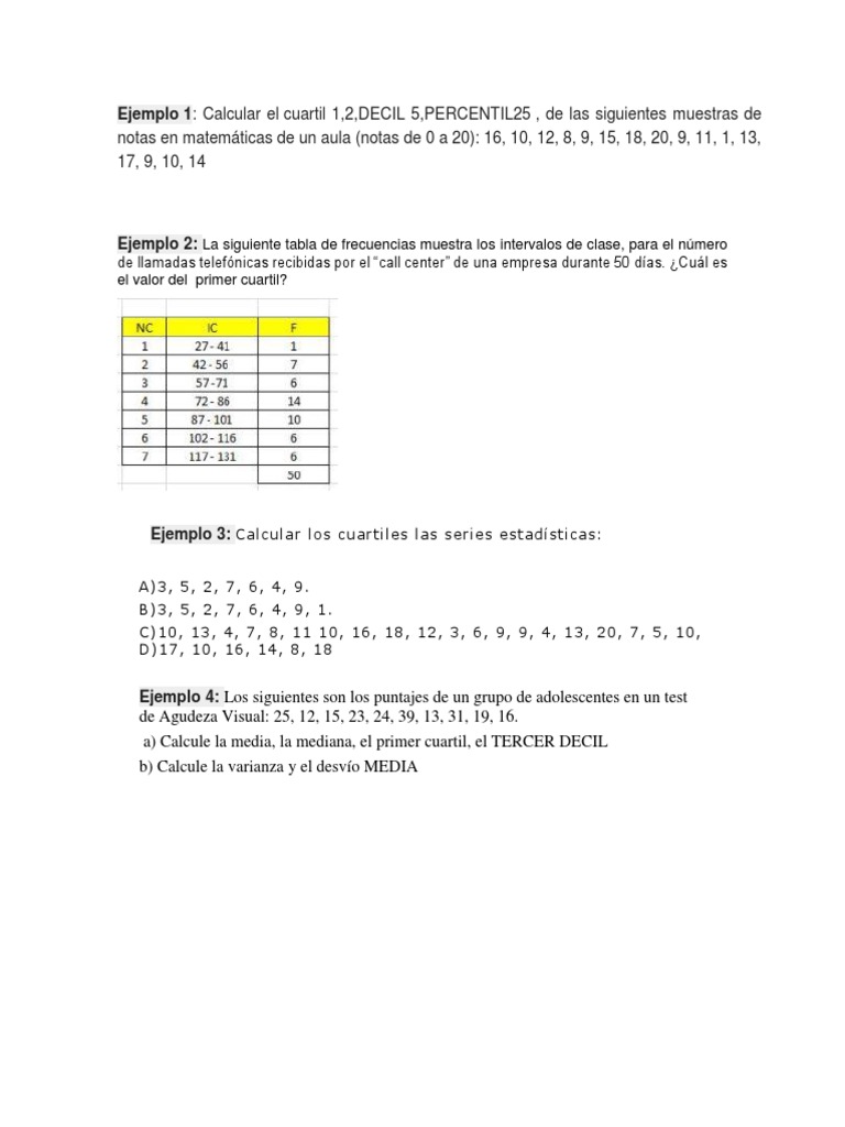 EjERCICIOS DE CUARTILES MEDIAN ETC | PDF