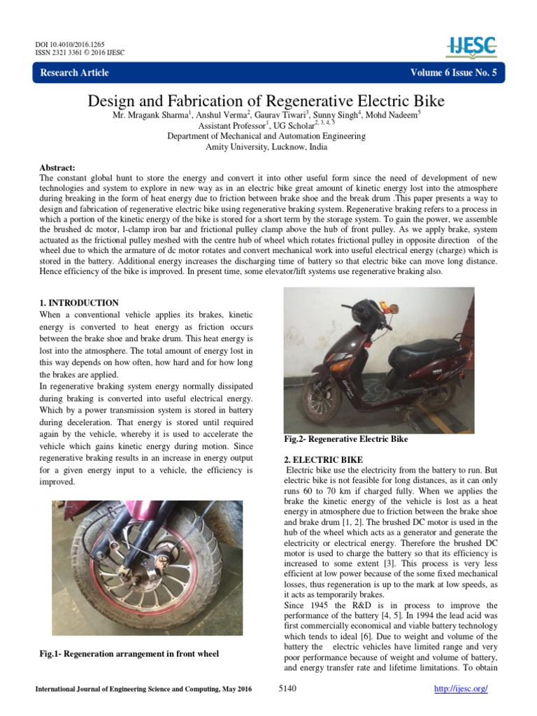 .Design and Fabrication of Regenerative Electric Bike | PDF | Brake ...